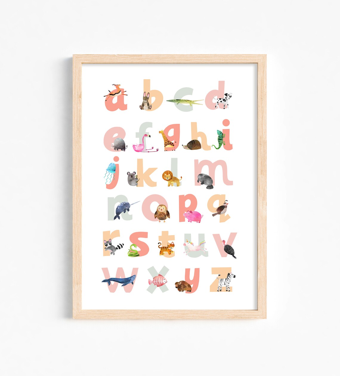 Pastel animal alphabet print Animal nursery prints Kids room | Etsy