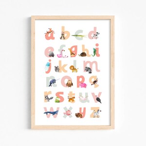 Pastel animal alphabet print Animal nursery prints Kids room | Etsy