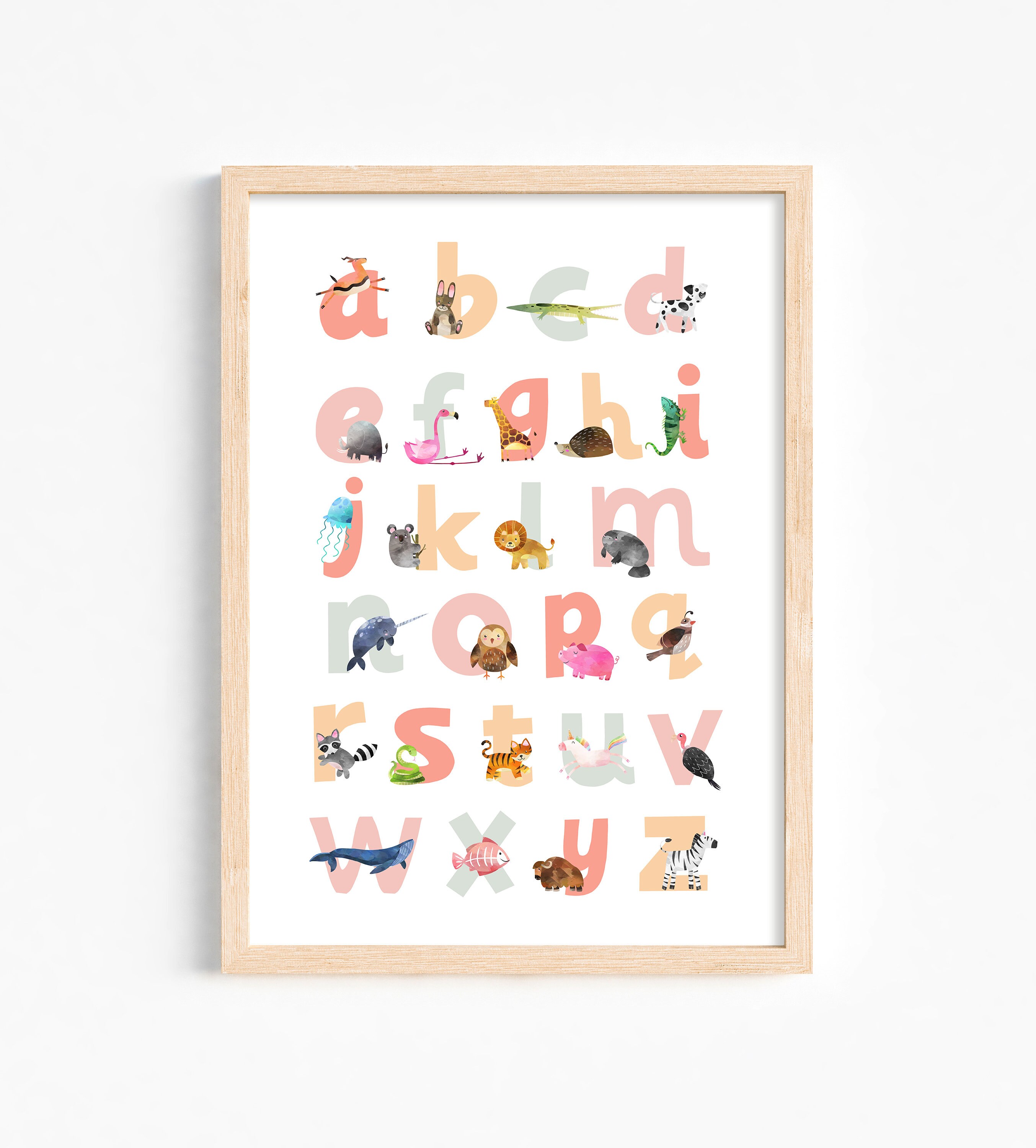 Pastel animal alphabet print Animal nursery prints Kids room | Etsy