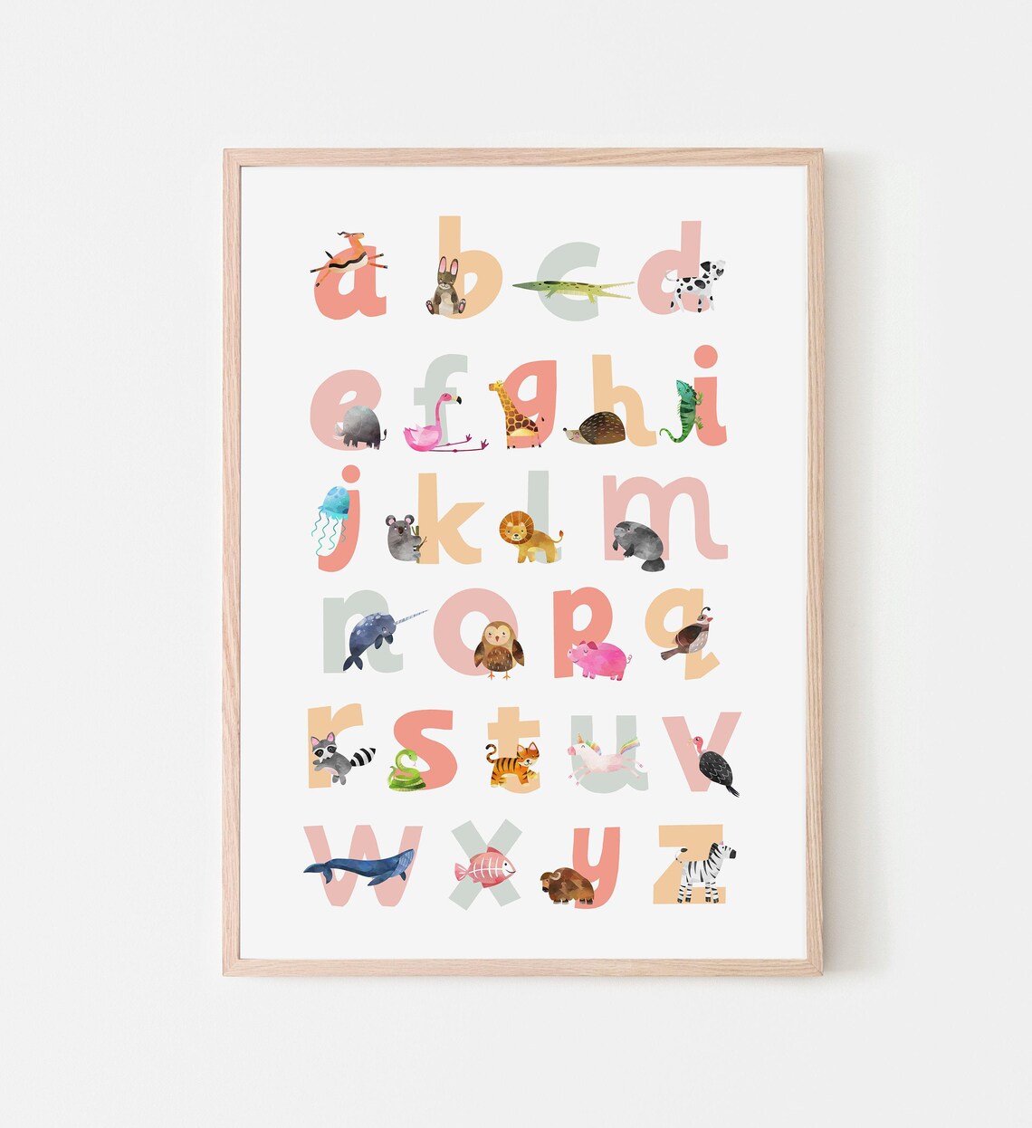 Pastel Animal Alphabet Print, Animal Nursery Prints, Kids Room Wall Art ...