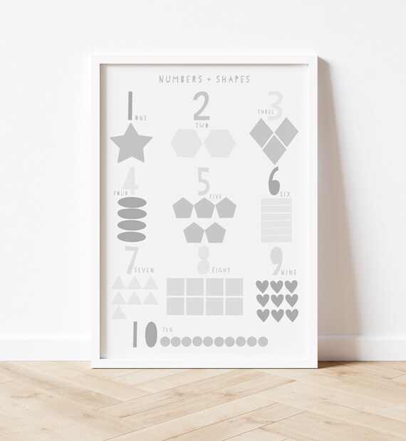 Numbers and Shapes Print Numbers Print Nursery Decor | Etsy