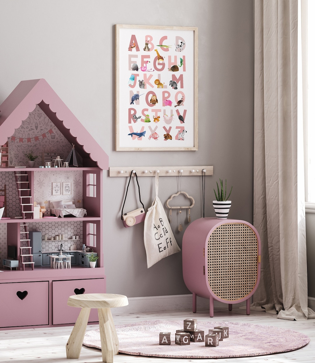 Pink Alphabet Print, Animal Alphabet Print, Nursery Decor, Nursery Wall ...