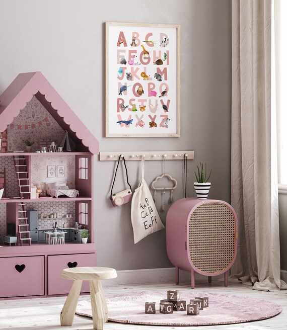 Pink Alphabet Print Animal Alphabet Print Nursery Decor | Etsy