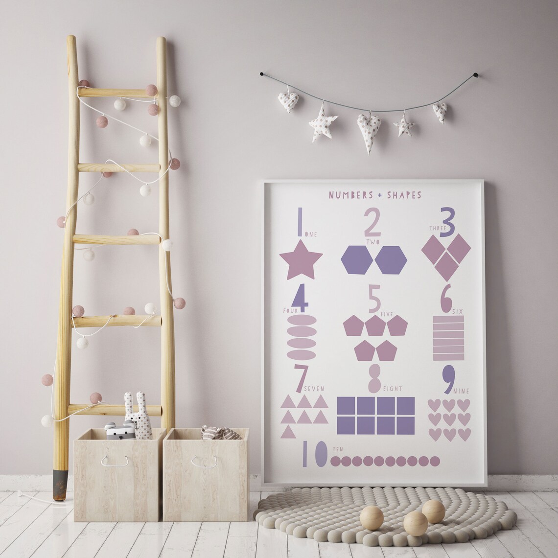 Lilac Numbers and Shapes Print Numbers Print Nursery Decor - Etsy