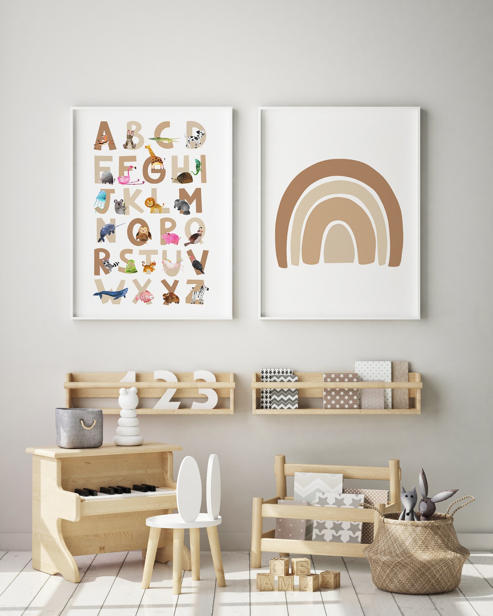 Neutral Animal Alphabet Print Animal Nursery Prints Kids - Etsy