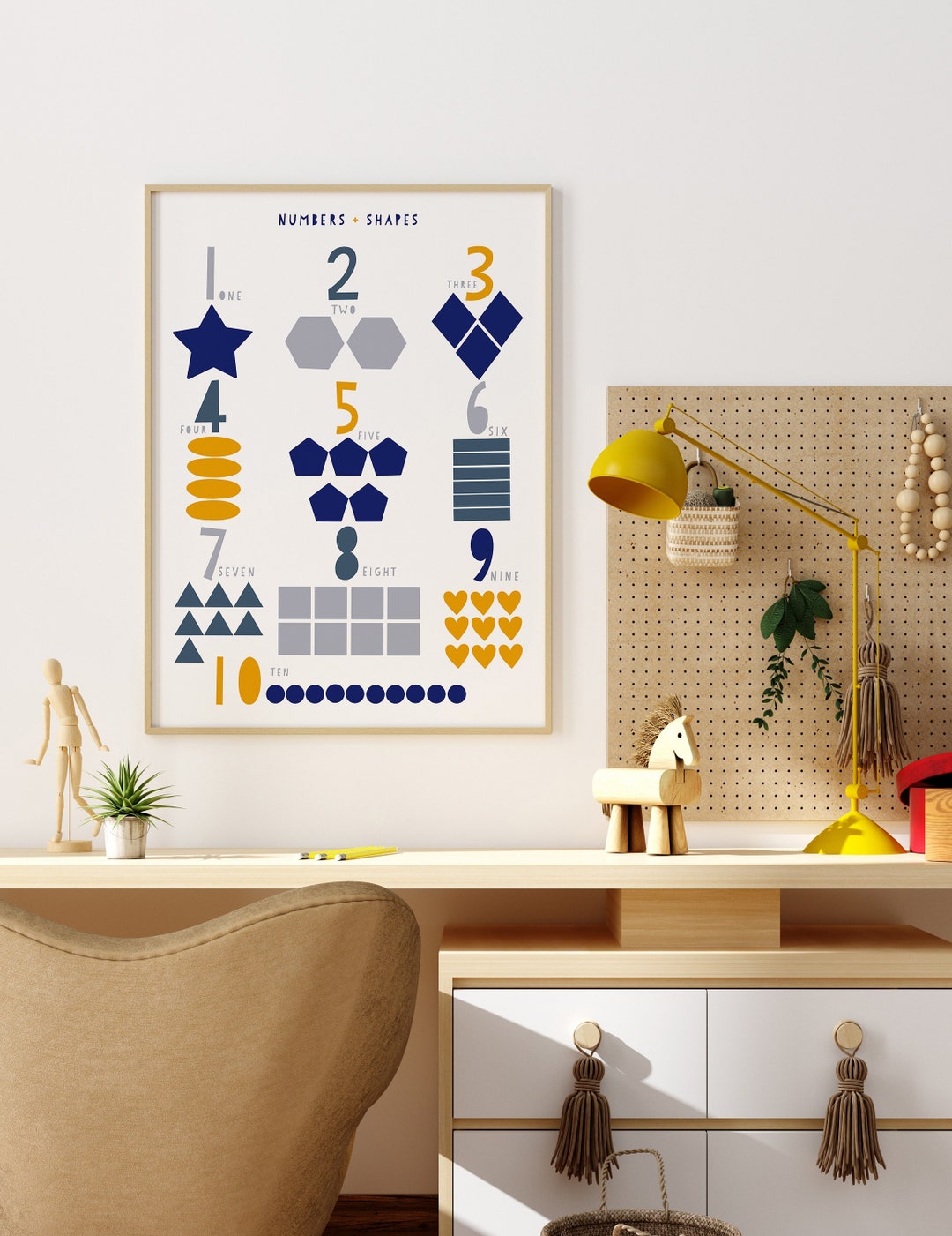 Navy Numbers and Shapes Print, Numbers Print, Nursery Decor, Nursery ...