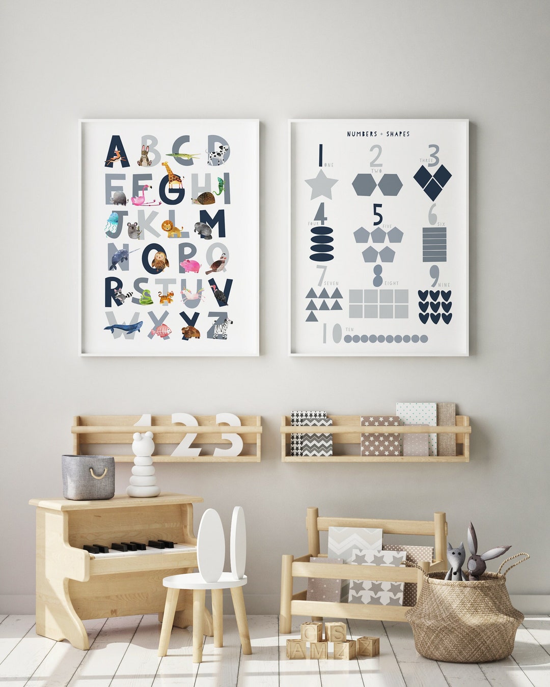 Numbers & Shapes, Childrens Wall Art Prints, Nursery Print, Scandi ...