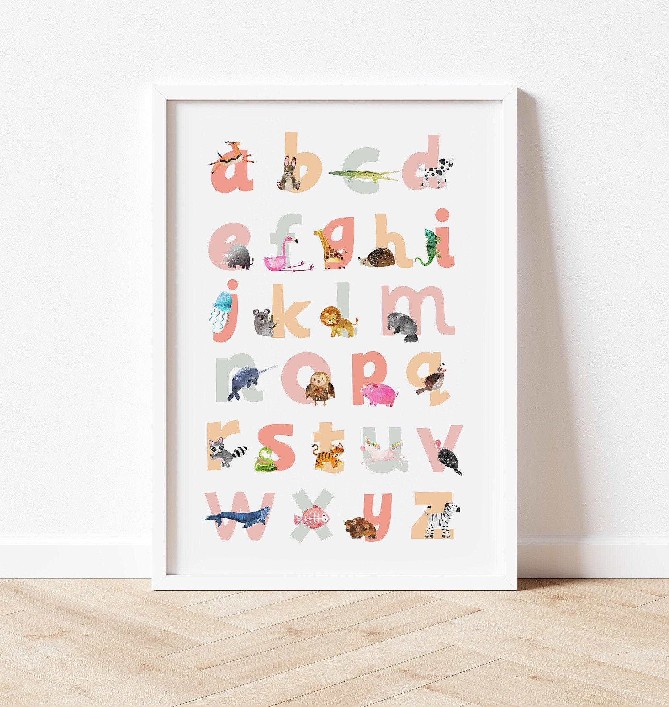 Pastel Animal Alphabet Print, Animal Nursery Prints, Kids Room Wall Art ...