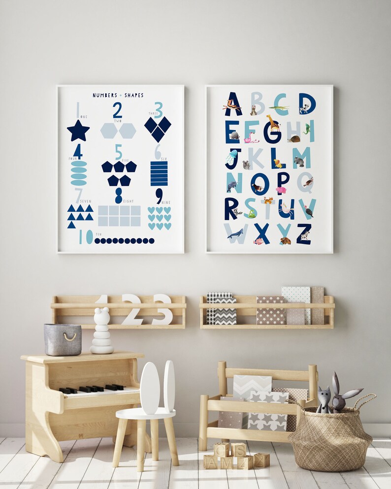 Navy Turquoise Numbers and Shapes Print Numbers Print - Etsy