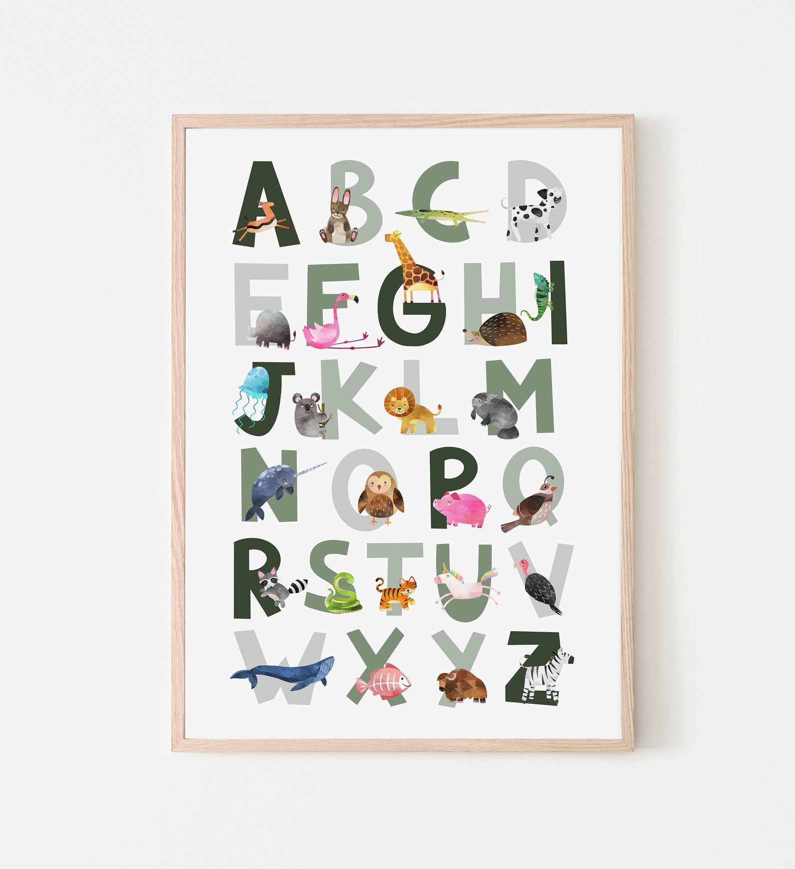 Animal Alphabet Print Kids Room Wall Art Animal Nursery | Etsy