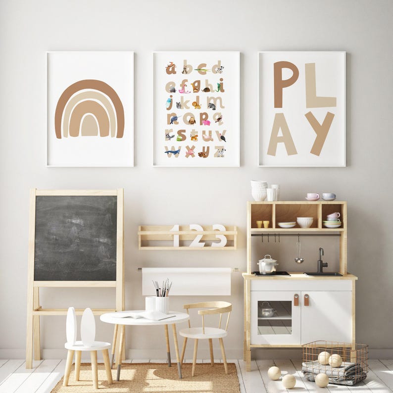 Neutral Animal Alphabet Print, Animal Nursery Prints, Kids Room Wall ...