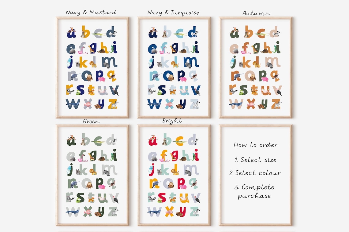 Pastel Animal Alphabet Print Animal Nursery Prints Kids Room - Etsy