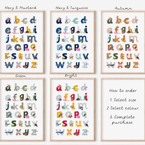 Pastel Animal Alphabet Print, Animal Nursery Prints, Kids Room Wall Art ...
