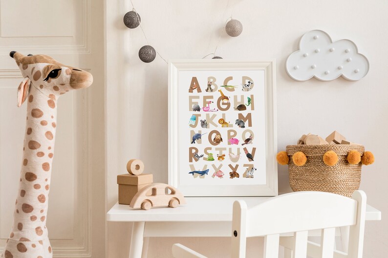 Neutral Animal Alphabet Print Animal Nursery Prints Kids - Etsy