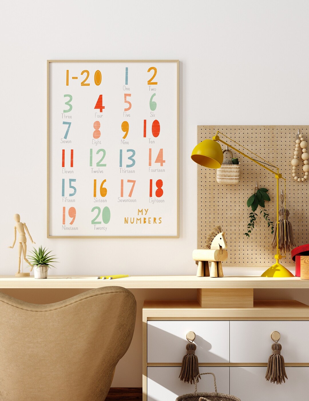 Impresión de números, póster de números, Decoración de guardería, Arte ...