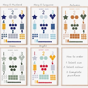 Green Numbers and Shapes Print, Numbers Print, Nursery Decor, Nursery ...