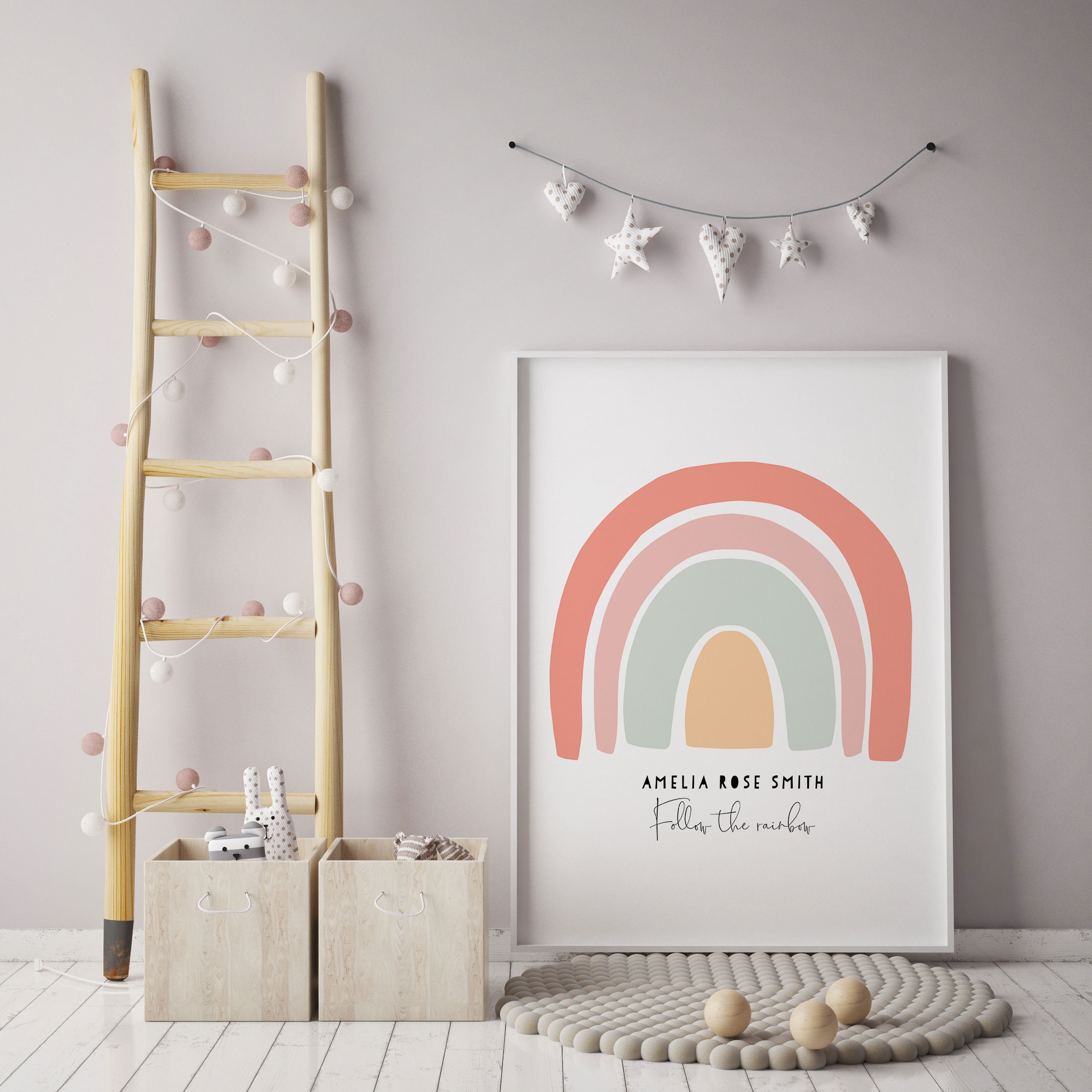 Pastel Personalised Rainbow Print Nursery Wall Art Rainbow | Etsy