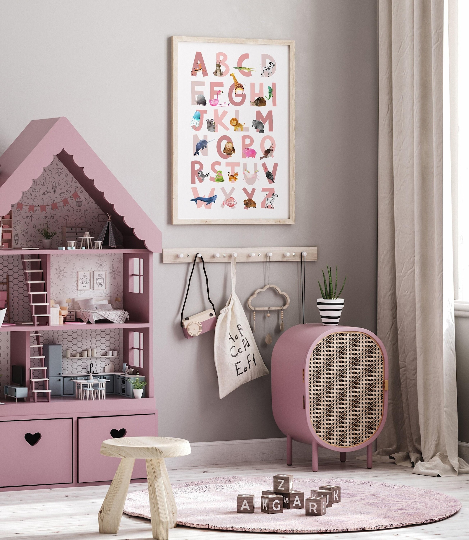 Pink Alphabet Print, Animal Alphabet Print, Nursery Decor, Nursery Wall ...