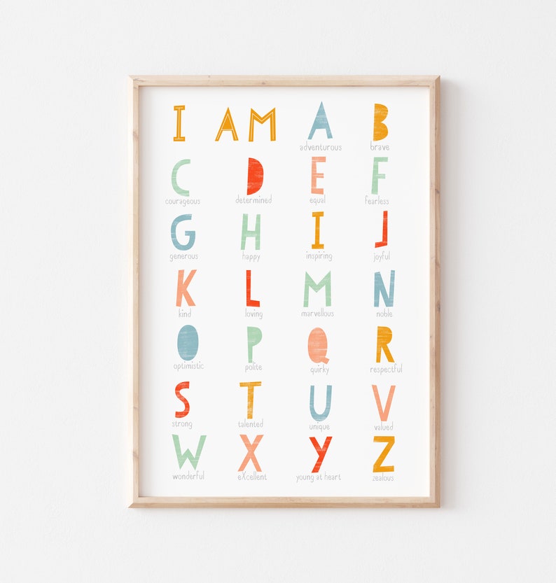 Alphabet print Affirmation print Abc poster Nursery decor | Etsy