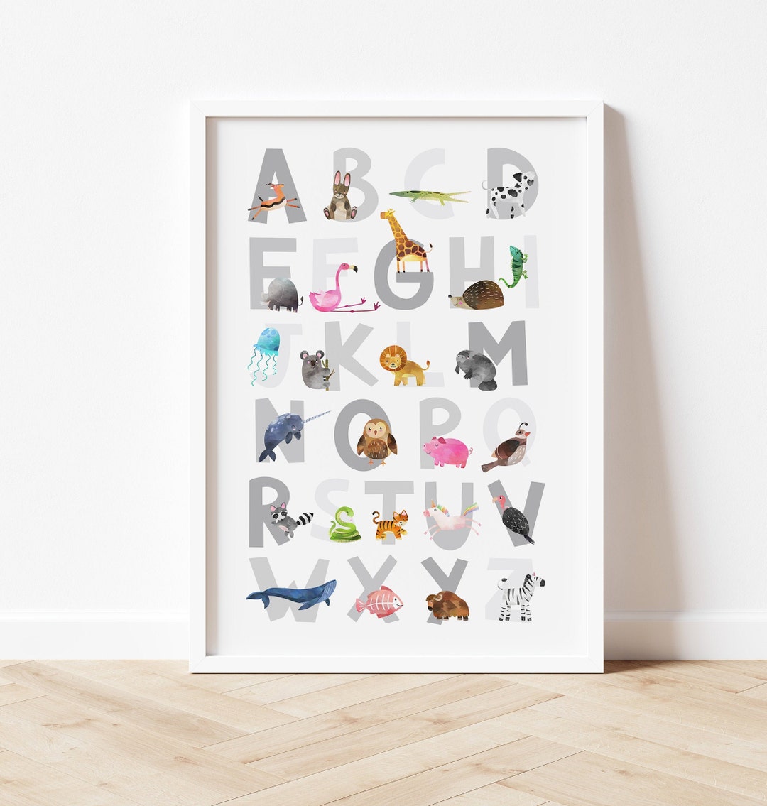 Grey Alphabet Print, Animal Alphabet Print, Nursery Decor, Nursery Wall ...