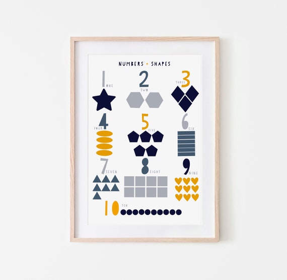 Navy numbers and shapes print numbers print Nursery decor | Etsy