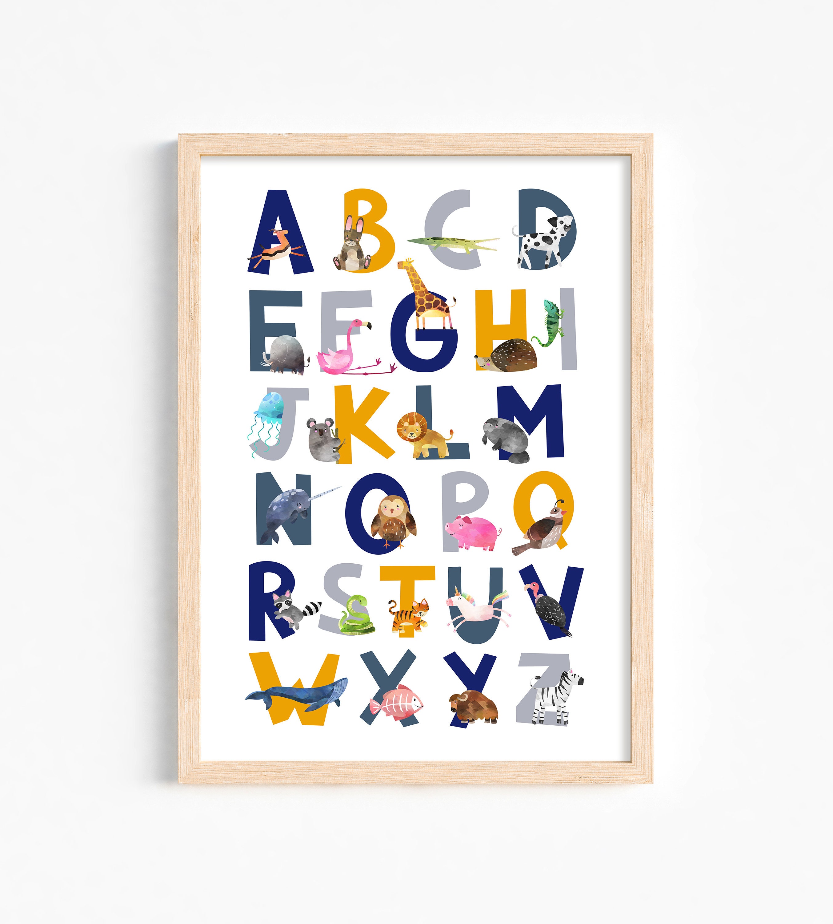 Navy Alphabet Print Animal Alphabet Print Nursery Decor - Etsy