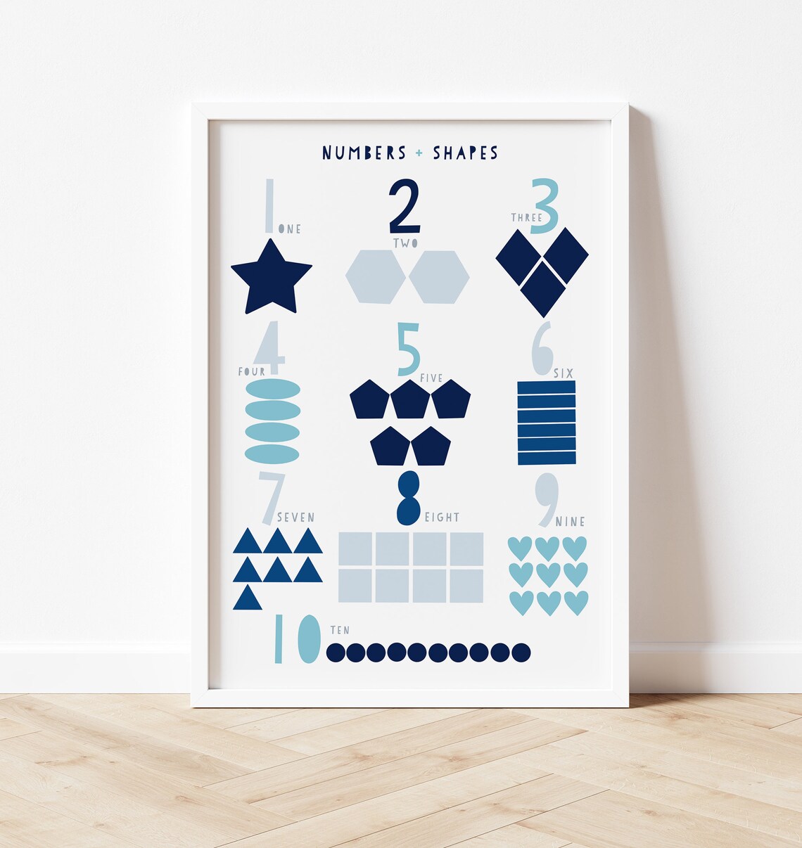 Navy Turquoise Numbers and Shapes Print Numbers Print - Etsy