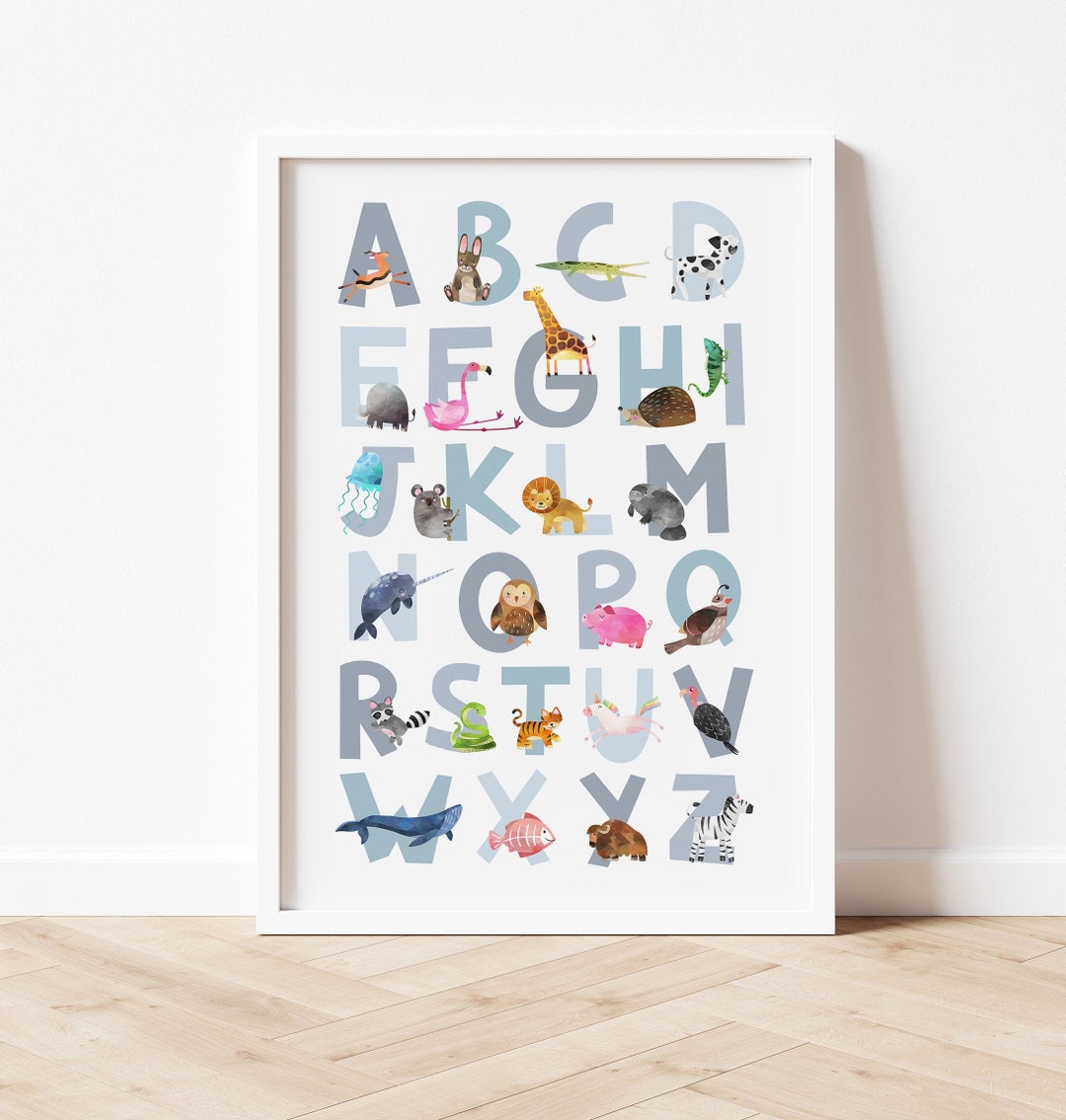 Blue Alphabet Print, Animal Alphabet Print, Nursery Decor, Nursery Wall ...