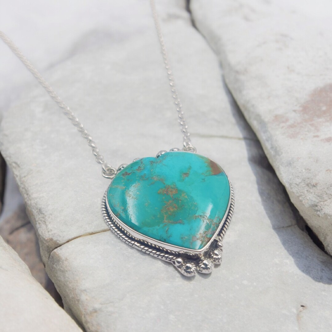 Beautiful Heart Shape Turquoise Necklace Southwest Handmade 92.5 ...