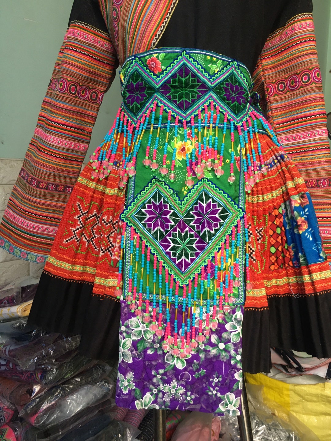 Hmong Hand Cross Stitch Embroidery Belt, Including in Apron Pre Owned ...