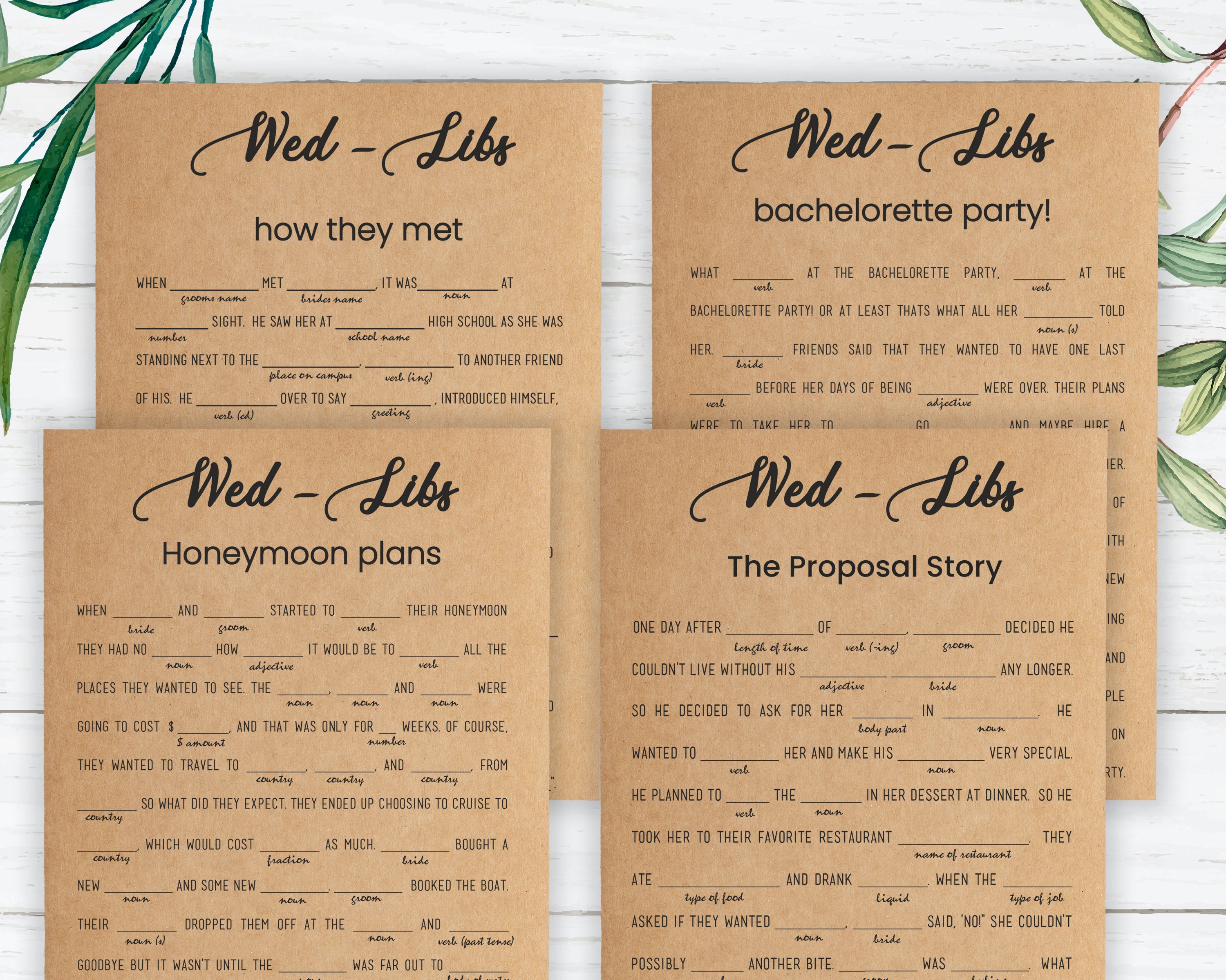 4 in 1 Wed-libs Wedding Mad Libs Games Printable Instant - Etsy