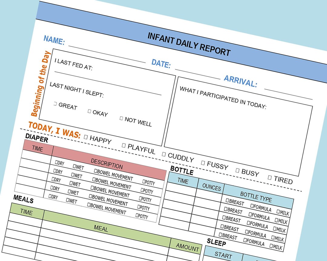 Printable Infant Daily Report Nanny Log Daily Infant Care Sheet ...