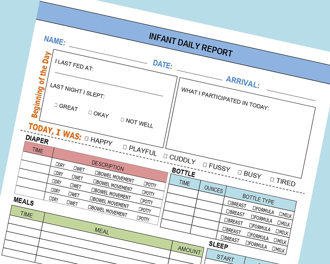 Printable Infant Daily Report Nanny Log Daily Infant Care Sheet ...