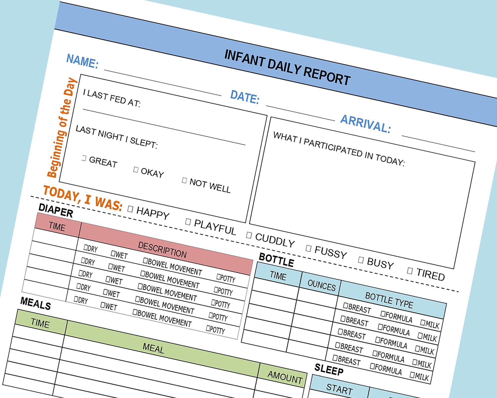 Printable Infant Daily Report Nanny Log Daily Infant Care Sheet ...