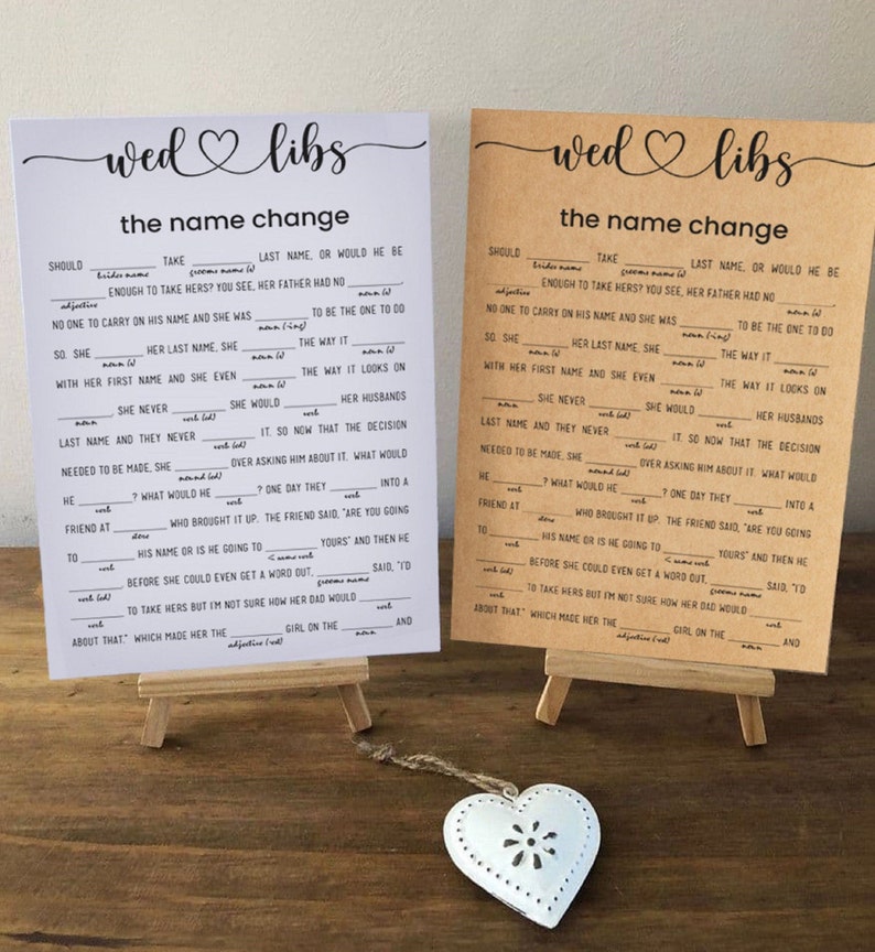 Wed-libs the Name Change Wedding Mad Libs Game, Printable Instant ...