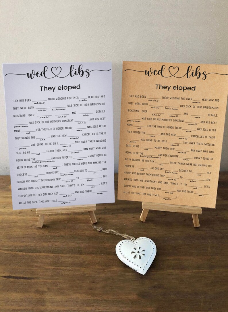 Wed-libs They Eloped Mad Libs Wedding Game Printable Instant - Etsy