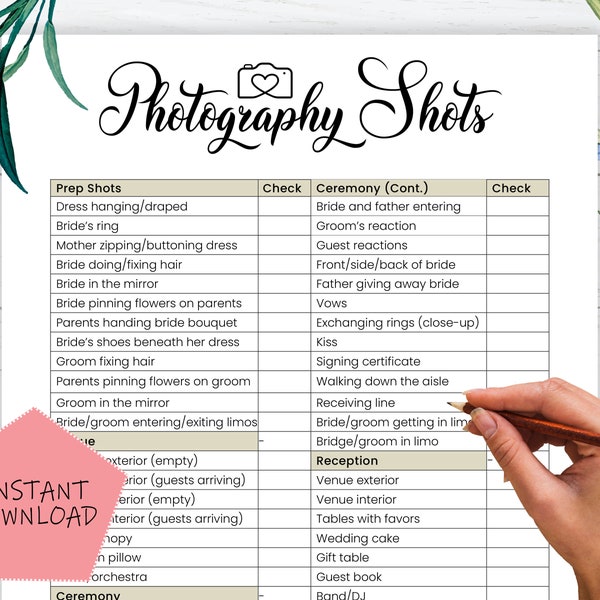 Wedding Photographers Checklist Template - Etsy