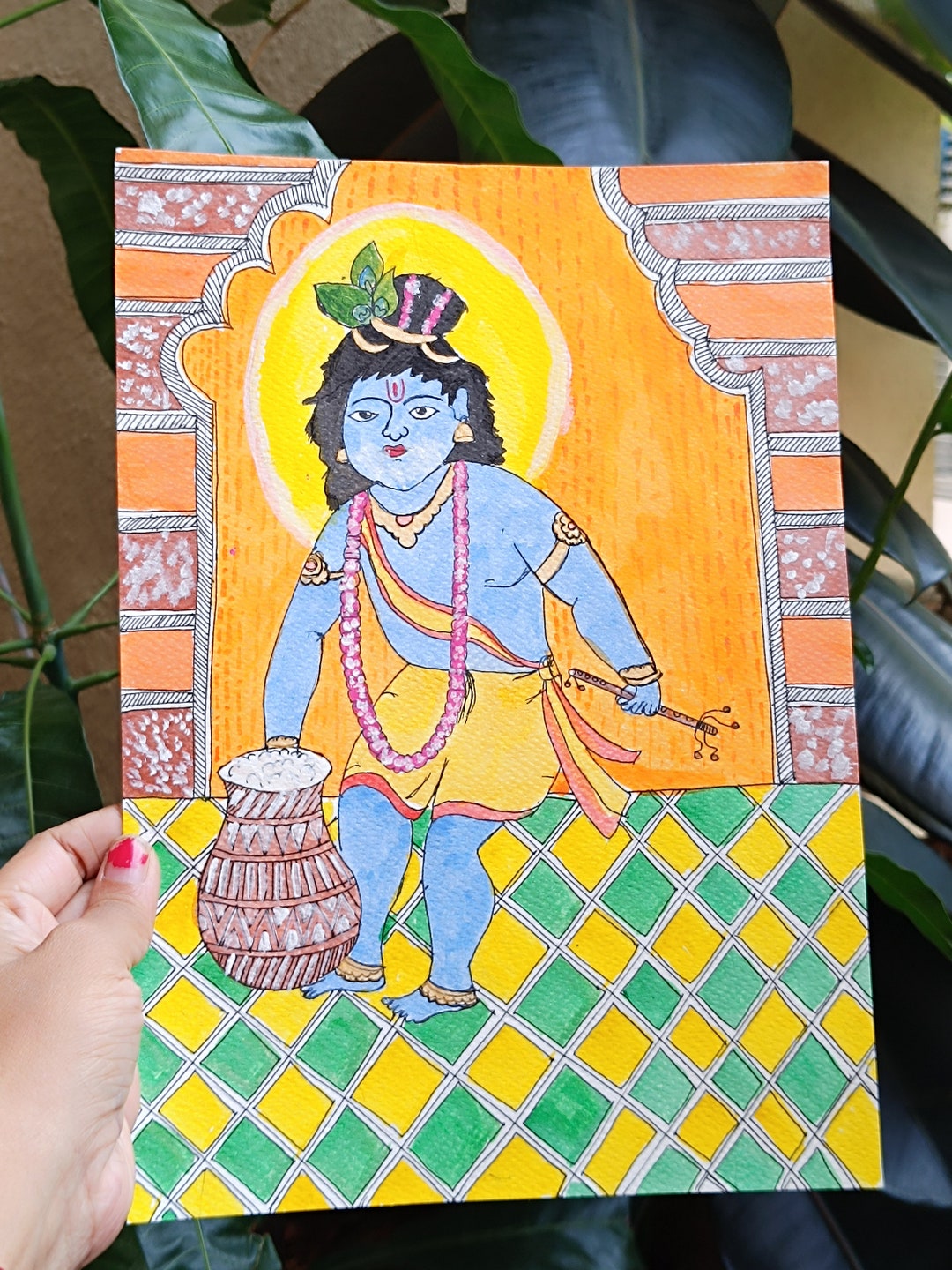 Madhubani Painting of a Krishna Eating Makhan Handmade - Etsy