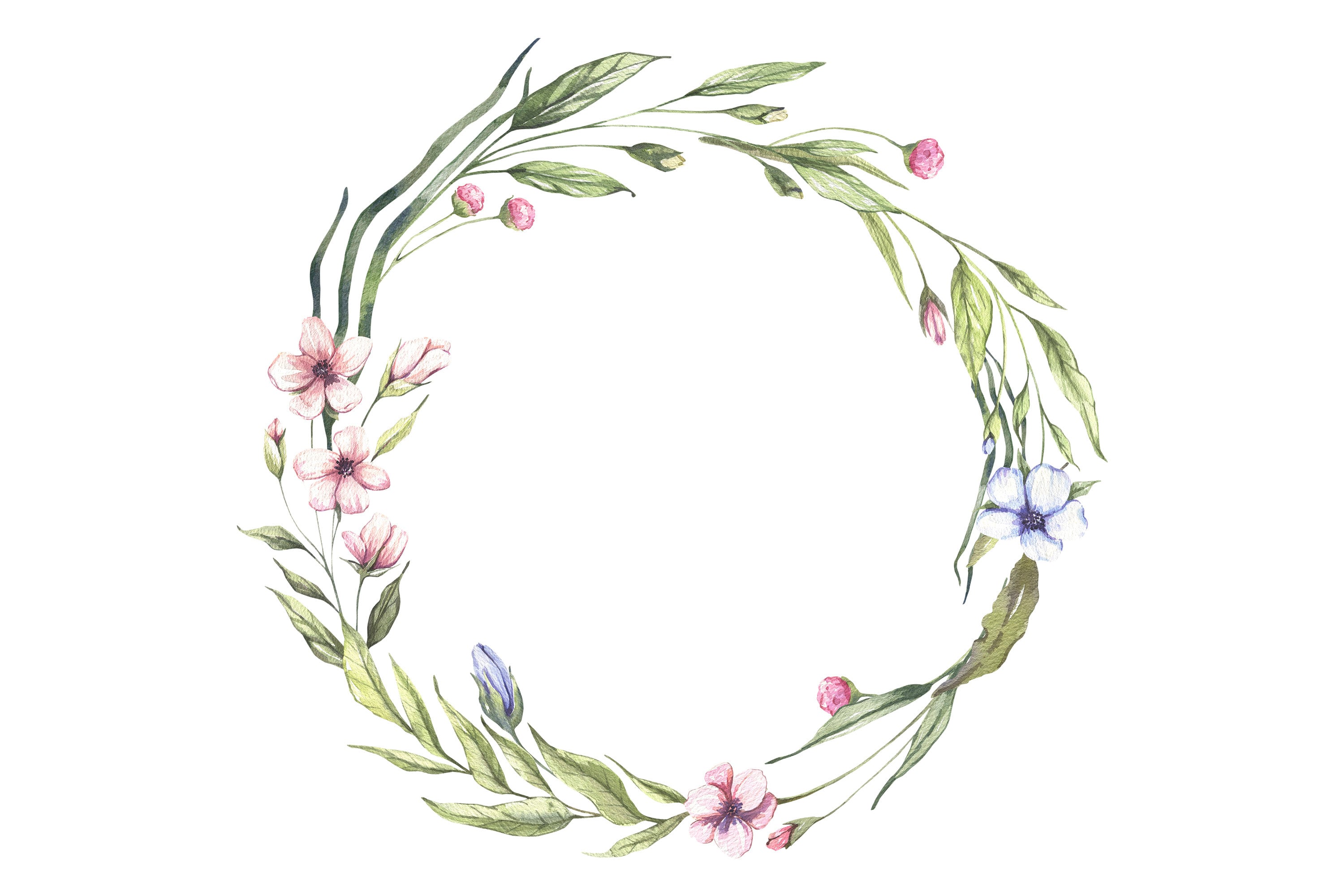 Aquarell Blumen Kranz Clipart PNG. Rosa Blumenkranz. Hochzeit | Etsy