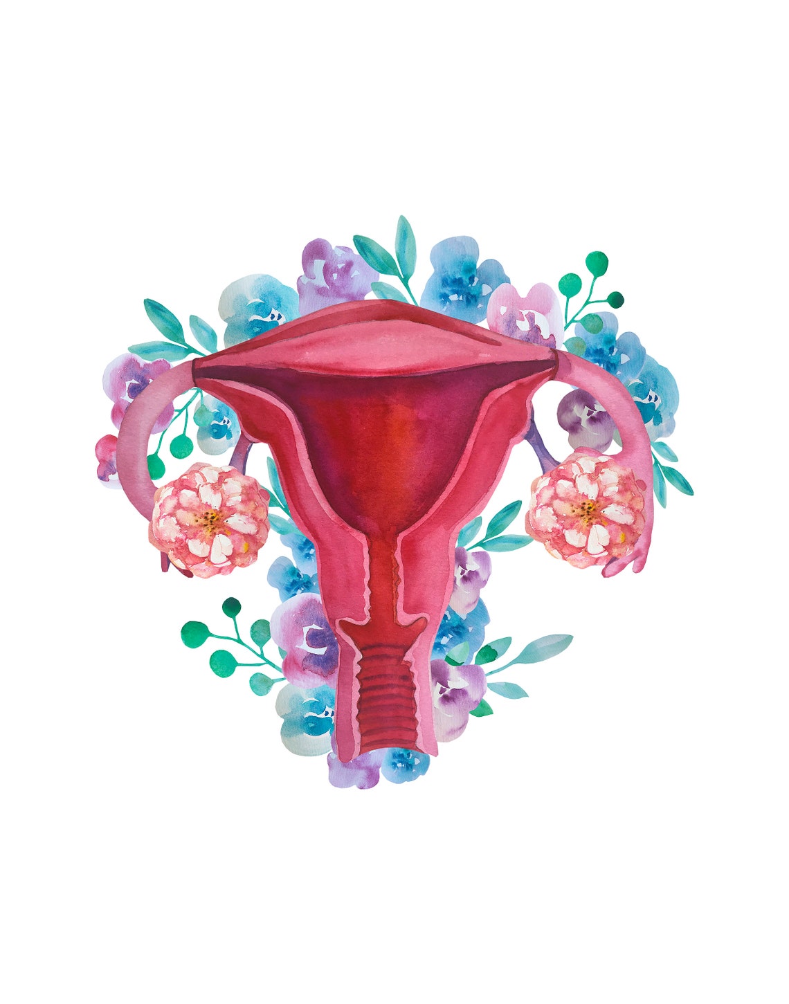 Floral Uterus. Feminism. Watercolor uterus. Digital Uterus | Etsy