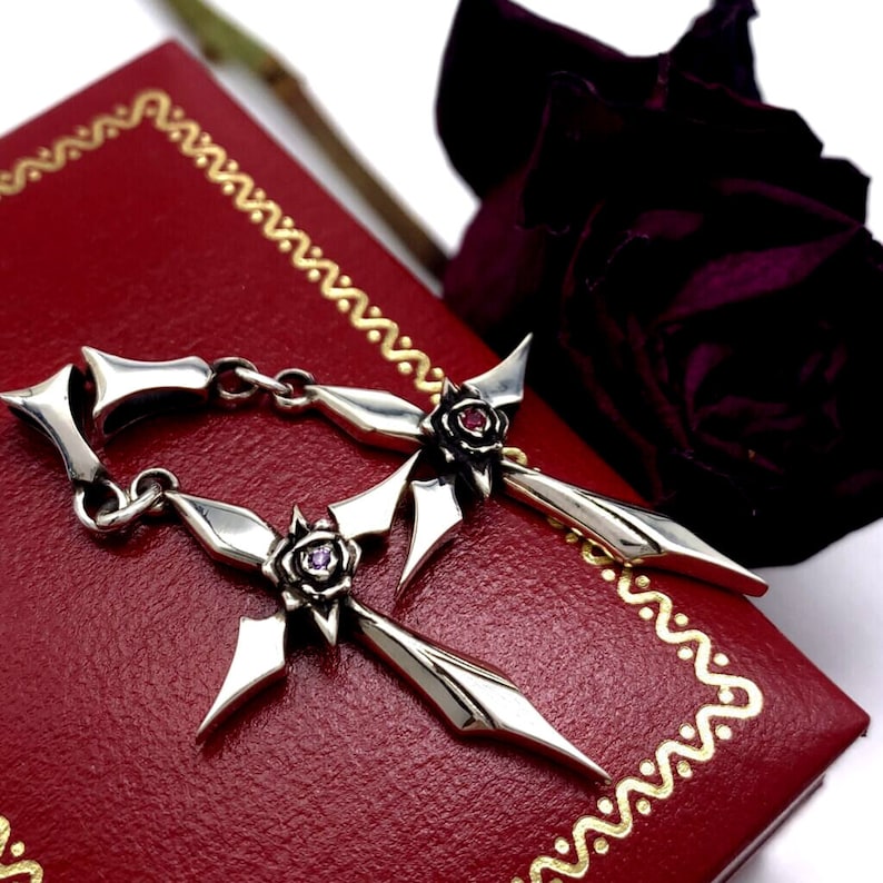Gothic Cross Necklace,amethyst,ruby,rose Cross Necklace,silver Cross ...
