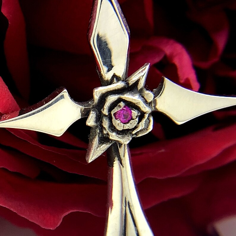 Gothic Cross Necklace,amethyst,ruby,rose Cross Necklace,silver Cross ...