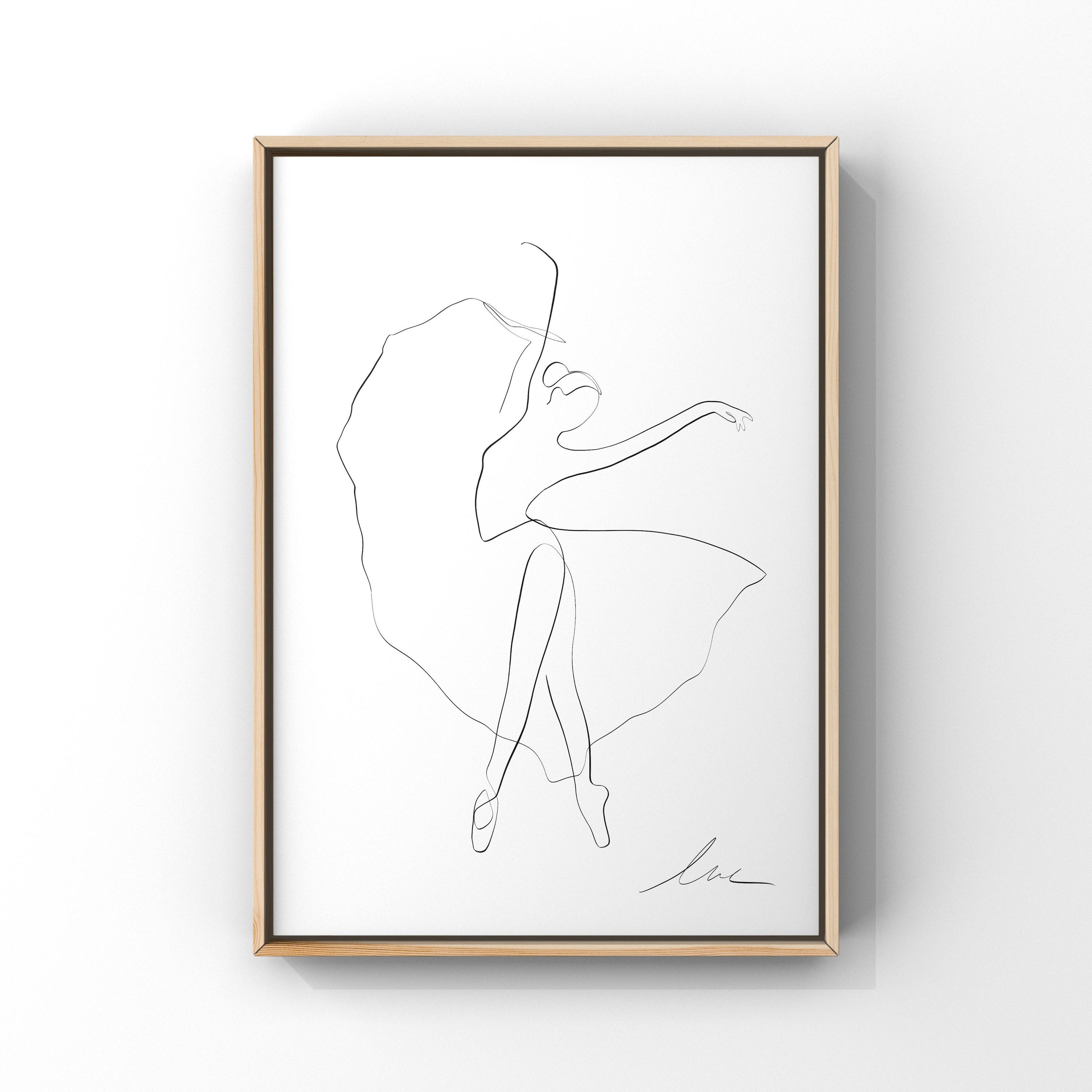 One Line Art Ballerina One Line Draw Ballerina Print | Etsy