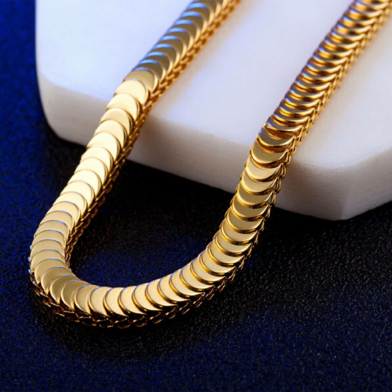 18K Gold GP 7MM Snake Scales Chain Solid Link | Etsy