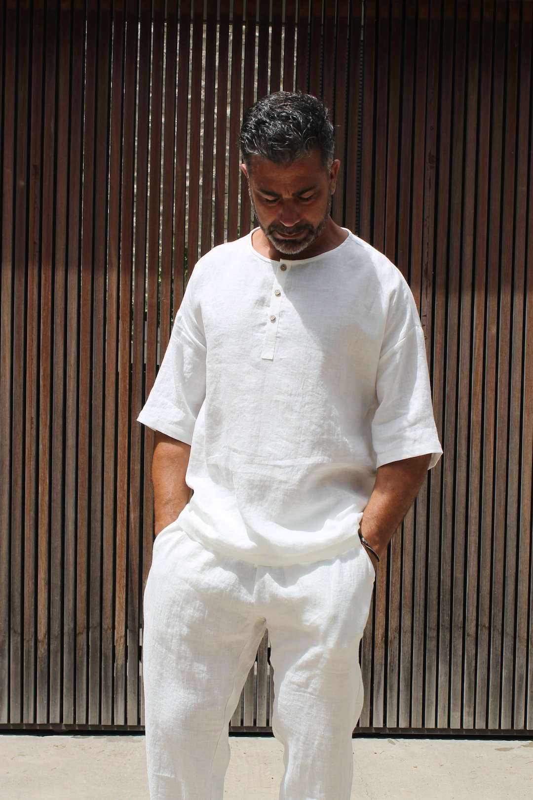 Men's White Linen Set: Mateo Summer Shirt and Pants - Etsy