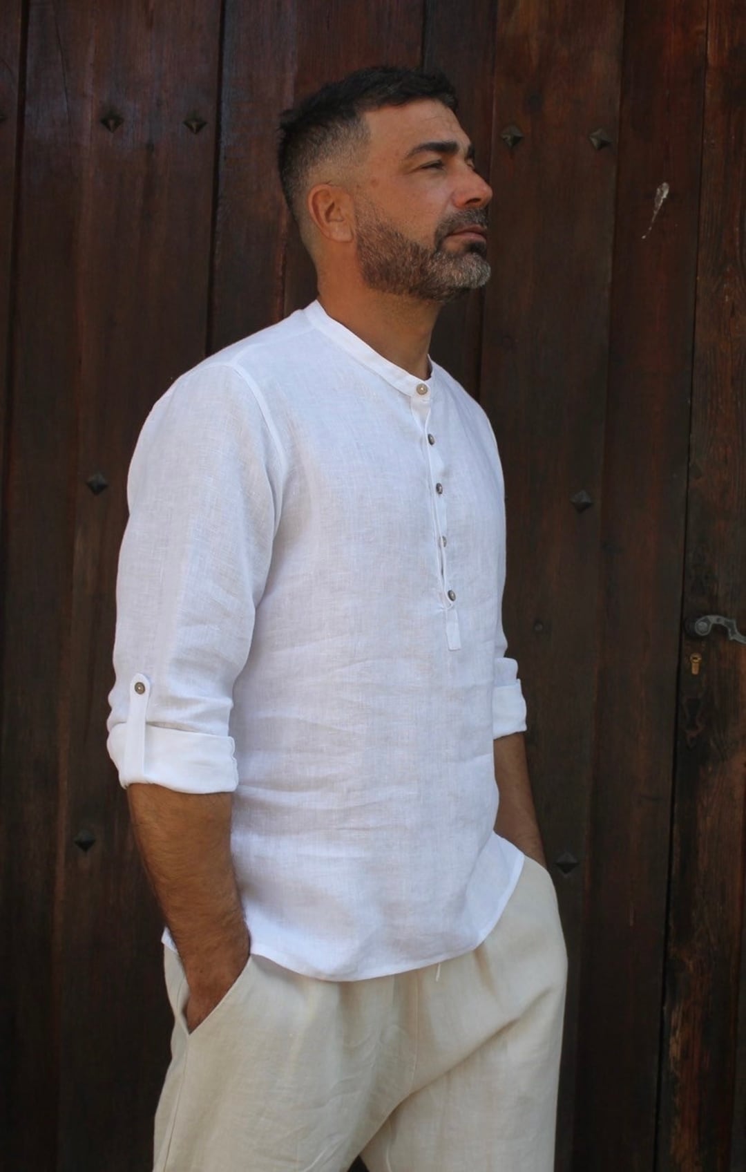 Mens Linen Henley Shirt/linen Shirt for Men. White Linen Shirt for Men ...