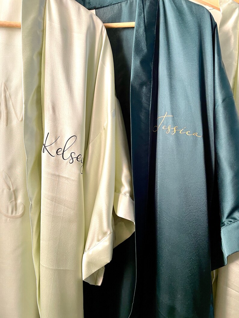 Emerald Silk Robe Sage Green Robe Be My Bridesmaid Satin | Etsy