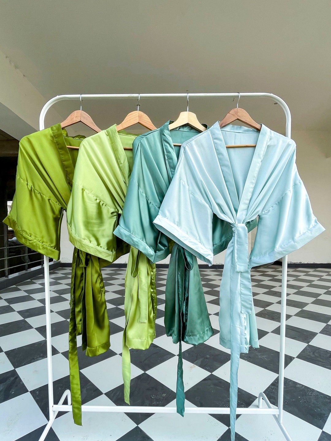 Kimono Robe, Satin Robes, Forest Green Robe, Bridesmaid Robes Satin ...