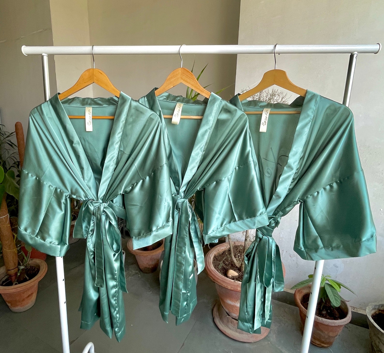 Dusty Green Luxury Satin Silk Bridal Robes for Bride & Bridesmaids ...
