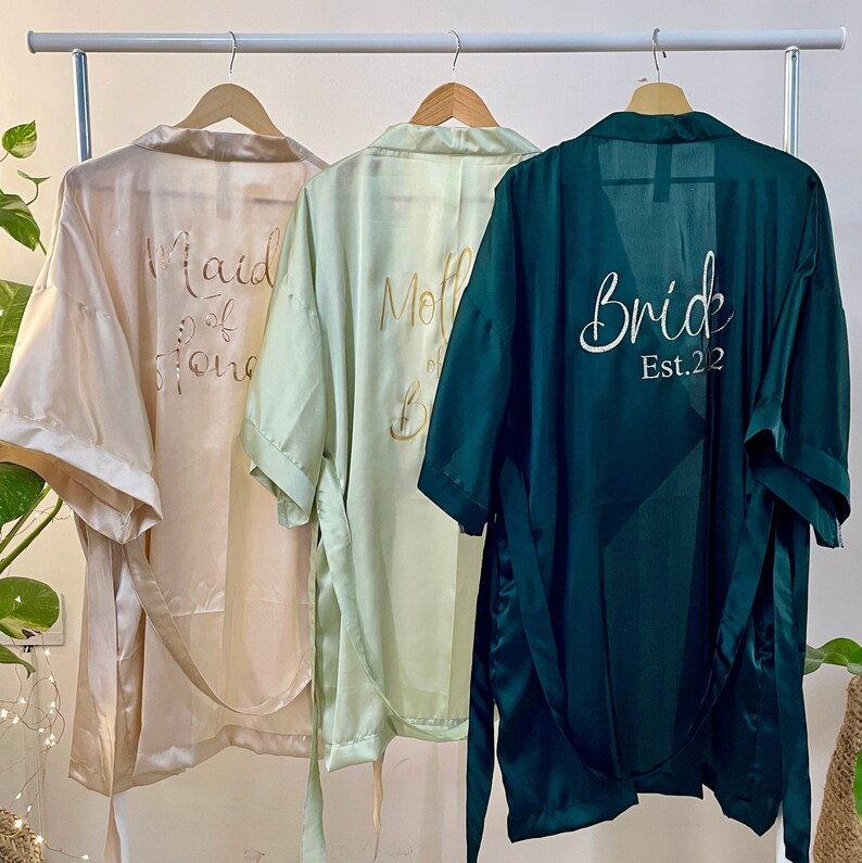 Emerald Silk Robe Sage Green Robe Be My Bridesmaid Satin | Etsy